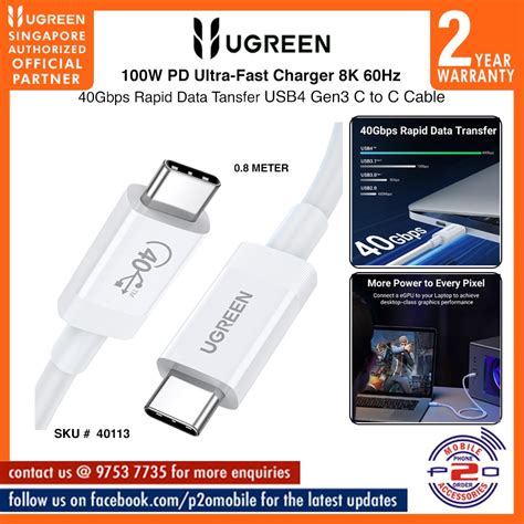 Ugreen W Pd Ultra Fast Charger K Hz Gbps Rapid Data Tansfer Usb Gen C To C Cable Sku