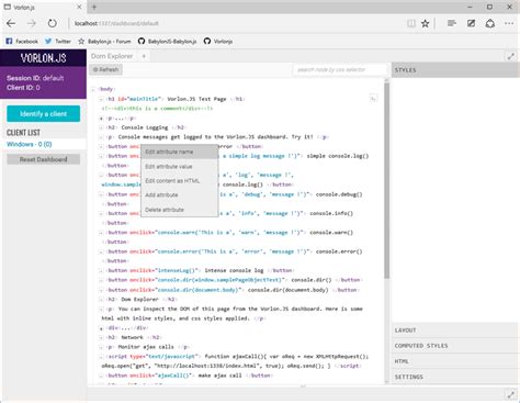 Vorlon Js Focus On DOM Explorer NOUPE