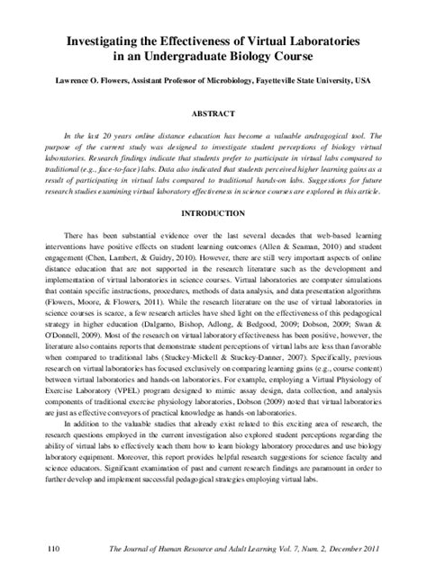 Pdf Investigating The Effectiveness Of Virtual Laboratories In An