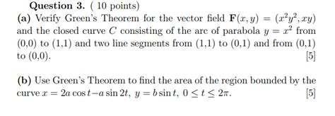 solved question 3 10 points a verify green s theorem