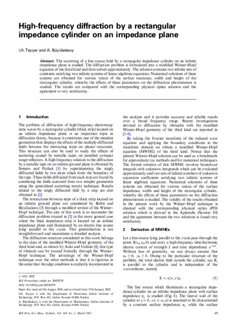 Pdf High Frequency Diffraction By A Rectangular Impedance Cylinder On An Impedance Plane