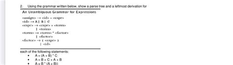 solved 2 using the grammar written below show a parse tree
