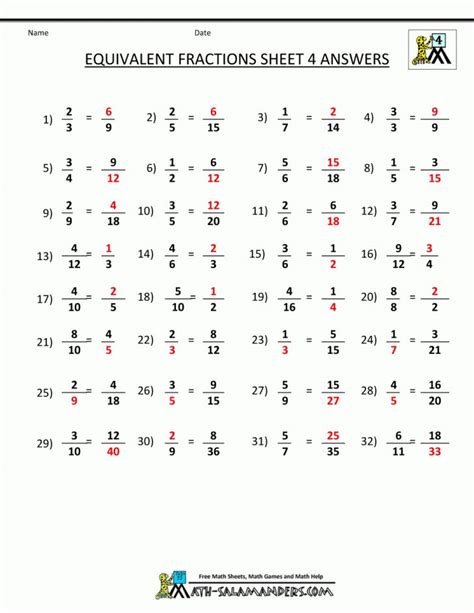 Free Printable Fraction Worksheets Equivalent Fractions 4ans Free