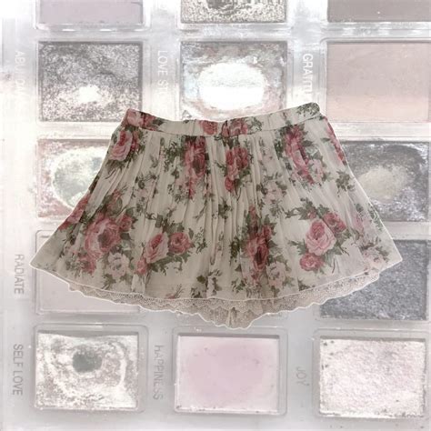 일본빈티지 로즈 플라워 미니 스커트 레이스 쉬폰 치마 밴딩 페어리 갸루 후루츠패밀리