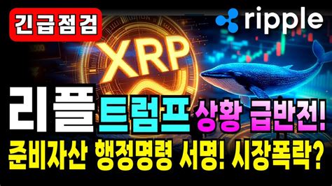 리플 Xrp 전망 트럼프 암호화폐 준비자산 행정명령 서명 그런데 시장은 하락 긴급대응전략 리플 Xrp 리플전망 리플코인 Youtube