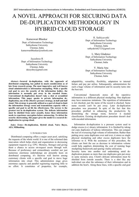 Pdf A Novel Approach For Securing Data De Duplication Methodology In