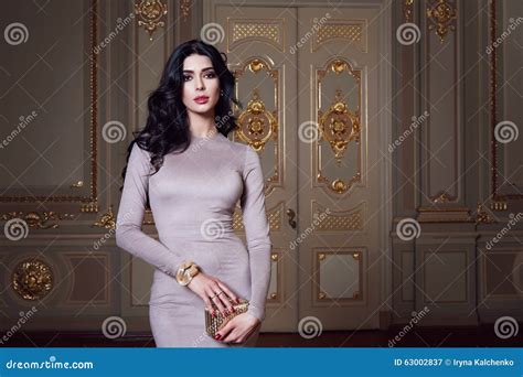 Beautiful Woman In Elegant Dress Fashionable Autumn Collection Of