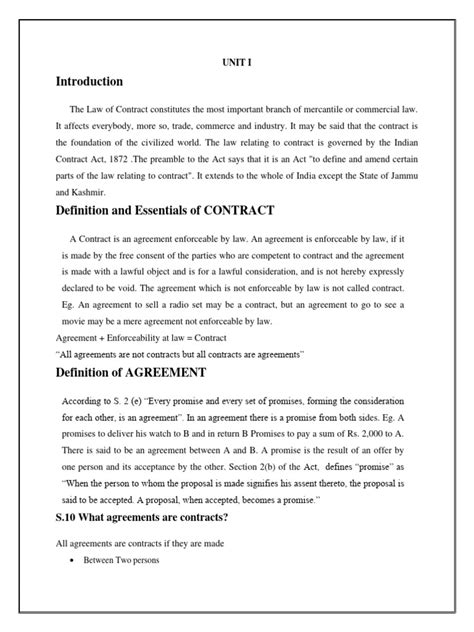 Contract I Unit I Unit Iii Pdf Offer And Acceptance Consideration
