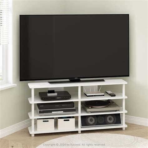 Furinno Econ Whitewhite Corner Tv Stand Entertainment Center Fits Tvs