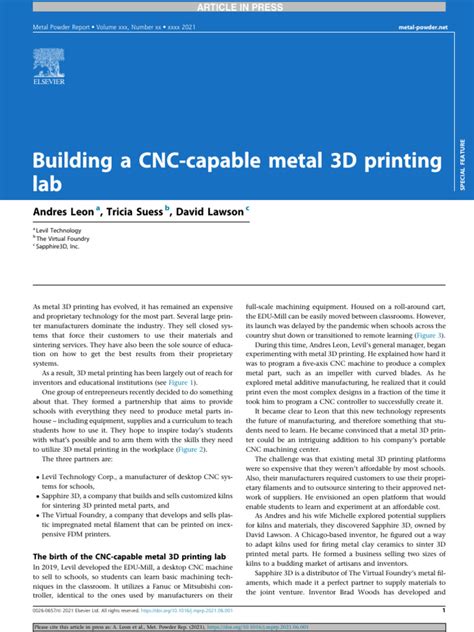 Building Cnc Capable Metal 3d Lab Metal Powder Report Pdf 3 D Printing Sintering