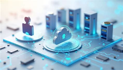Modern Tech Illustration Shows Secure Cloud Computing Network Data Security Server
