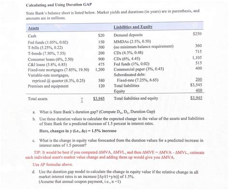 solved calculating and using duration gap state bank s