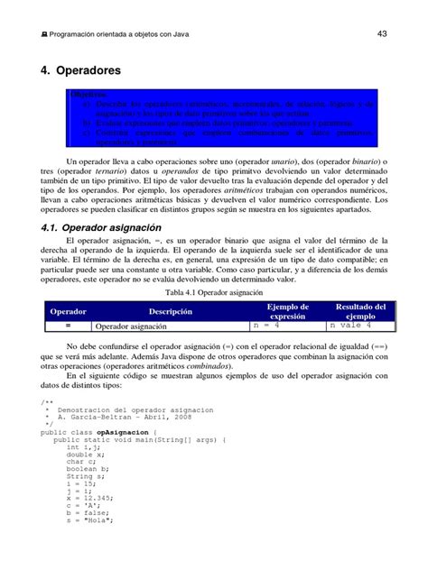 operadores pdf pdf java lenguaje de programación operador