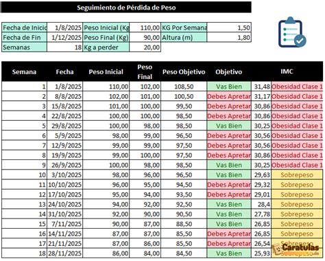 Plantilla De Seguimiento De PÉrdida De Peso En Excel 【descargar Gratis】