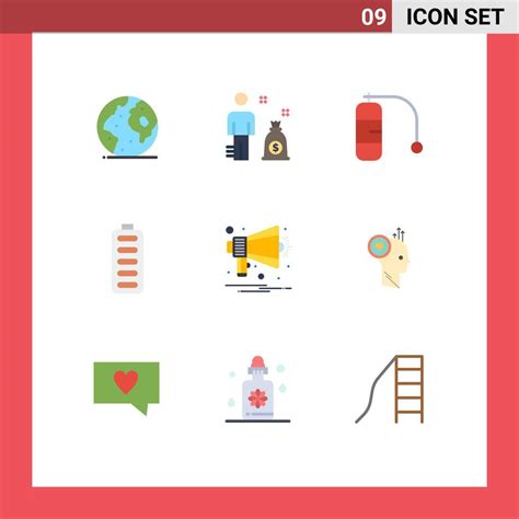 User Interface Pack Of 9 Basic Flat Colors Of Multimedia Announcement Diving Energy Battery
