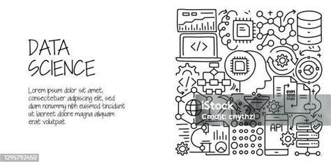 데이터 과학 및 데이터 분석 관련 낙서 일러스트레이션 웹 배너 웹 사이트 헤더 등에 대한 현대적인 디자인 벡터 일러스트레이션 컴퓨터 프로그래머에 대한 스톡 벡터 아트 및
