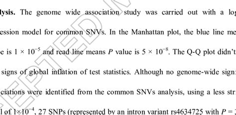 The Manhattan And Quantile Quantile Plots From The Common Snvs Download Scientific Diagram