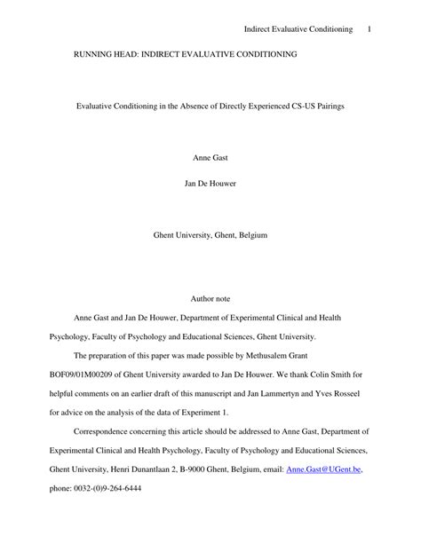 PDF Evaluative Conditioning Without Directly Experienced Pairings Of The Conditioned And The