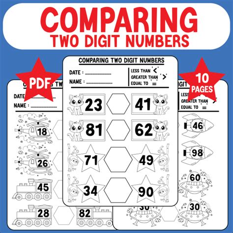 comparing 2 digit numbers worksheets greater than and less than and equal