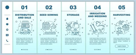 농업 비즈니스 온보딩 모바일 앱 페이지 화면 벡터 템플릿 농업 농업 성장 선형 일러스트레이션 Ux Ui Gui 스마트폰 인터페이스 개념으로 파종 연습 단계 프리미엄 벡터