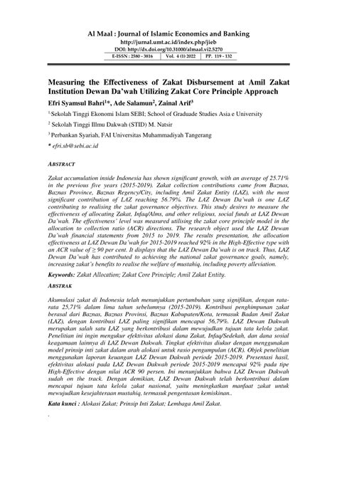 Pdf Measuring The Effectiveness Of Zakat Disbursement At Amil Zakat Institution Dewan Dawah