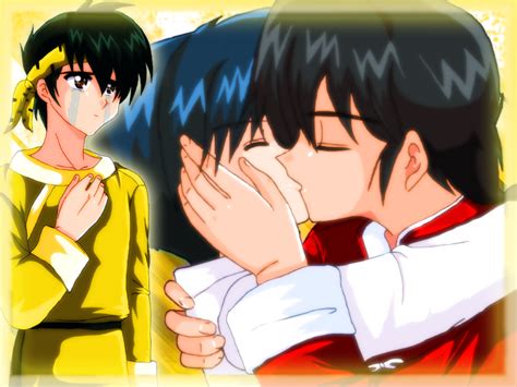 Hibiki Ryouga Saotome Ranma Tendou Akane Ranma 1 2 1girl 2babes Couple Hetero Kiss