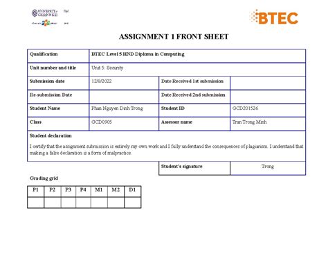 Asm1 1623 Unit 5 Security Assignment 1 Front Sheet Qualification