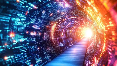 Dynamic Data Flow In A Neonlit Tunnel Virtual Space Digital Art Futuristic Environment Abstract