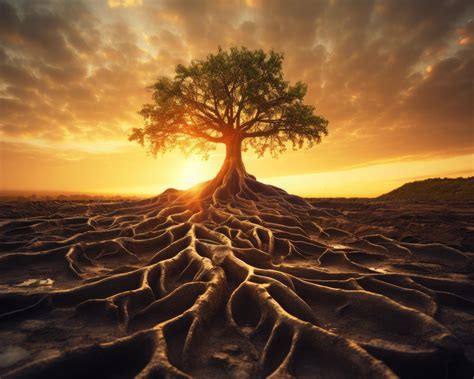 Рисунки на платна Дърво с корени при залез слънце Zuty Bg