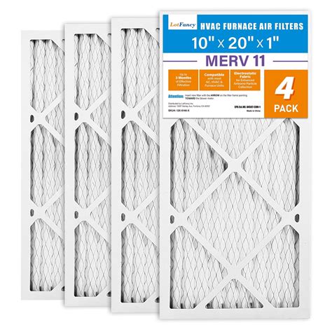 Lotfancy 10x20x1 Merv 11 Hvac Ac Furnace Filters 4 Pack Pleated