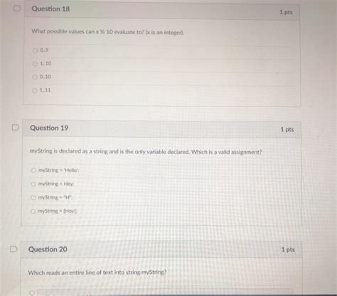 solved d question 18 1 pts what possible values can x 10