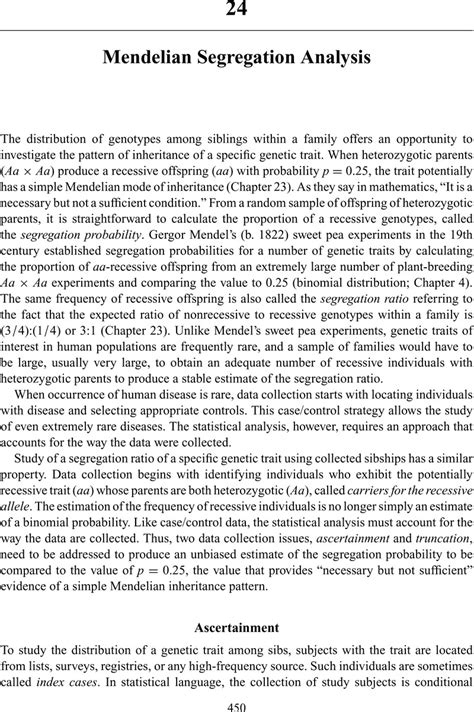 Mendelian Segregation Analysis Chapter 24 A Biostatistics Toolbox For Data Analysis
