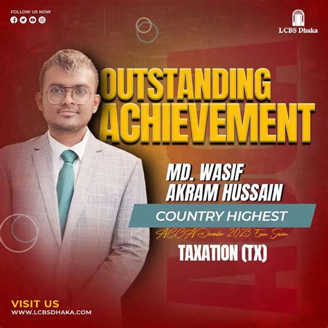 Congratulations To Md Wasif Akram Hussain Acca Country High Achiever Lcbs Dhaka Limited