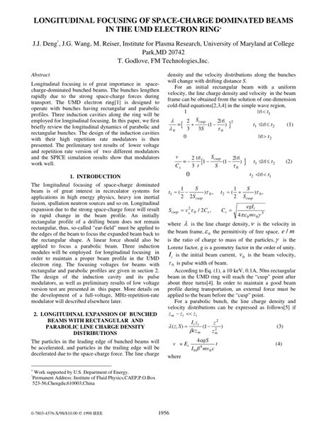 Pdf Longitudinal Focusing Of Space Charge Dominated Beams In The Umd Electron Ring