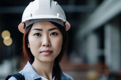 Premium Ai Image Engineer Woman Portrait Asian Business Work Job Industry Industrial Smile