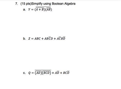 solved 7 15 pts simplify using boolean algebra a y a