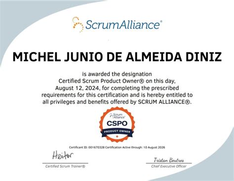 Certification Certified Scrum Product Owner® By The Scrum Alliance
