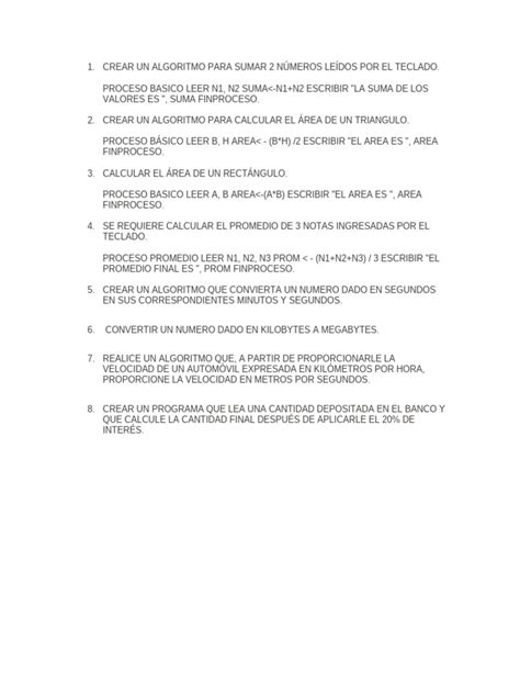 Ejercicios Básicos En Pseint Para Desarrollar En Clases Pdf Métodos Y Materiales De Enseñanza