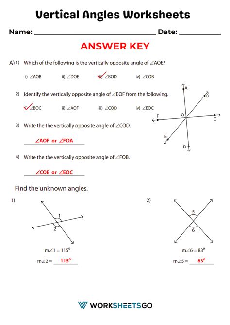 vertical angles worksheets worksheetsgo