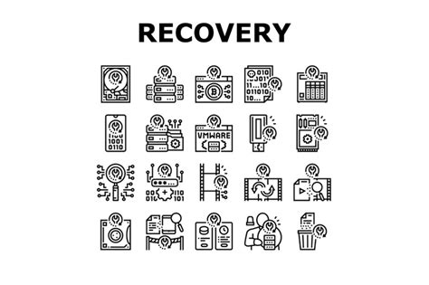 Data Recovery Computer Processing Icons Set Vector By Vectorwin