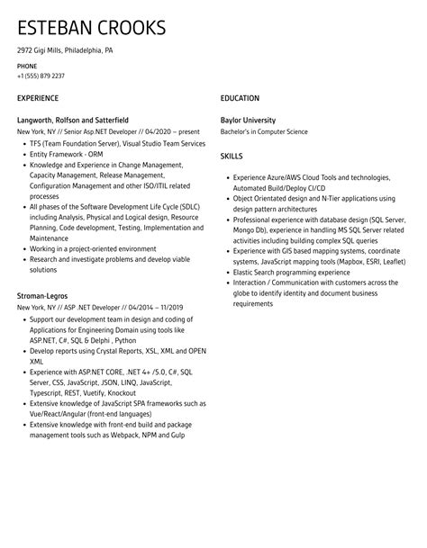 Asp NET Developer Resume Samples Velvet Jobs