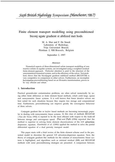 Pdf Finite Element Transport Modelling Using Preconditioned