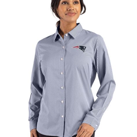Patriots Cutter And Buck Womens Skyline Eco Gingham Button Down Shirt