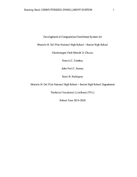 Development Of Computerized Enrollment System For Mhpnhs Shs 1