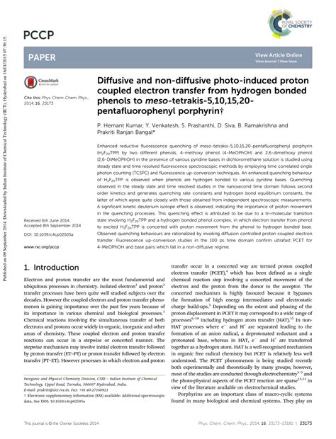 Pdf Diffusive And Non Diffusive Photo Induced Proton Coupled Electron