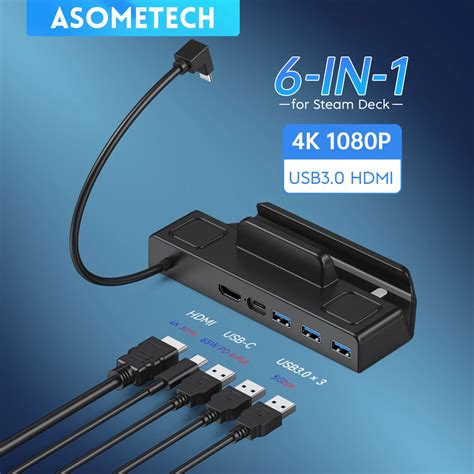 스팀 데크용 도킹 스테이션 6 In 1 허브 홀더 Usb 30 C형 충전기 4k Hdmi 호환 Tv디스플레이 연결 스팀