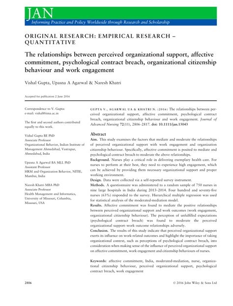 Pdf The Relationships Between Perceived Organizational Support Affective Commitment