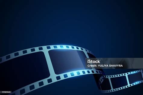 텍스트에 대한 장소와 파란색 배경에 사실적인 3d 필름 릴 스트라이프 시네마 원근감있는 현대 3d 아이소메트릭 필름 스트립 벡터 영화제 배경 브로셔 전단지에 대한 영화