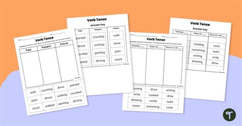 Cut And Paste Matching Verb Tense Worksheet Teach Starter