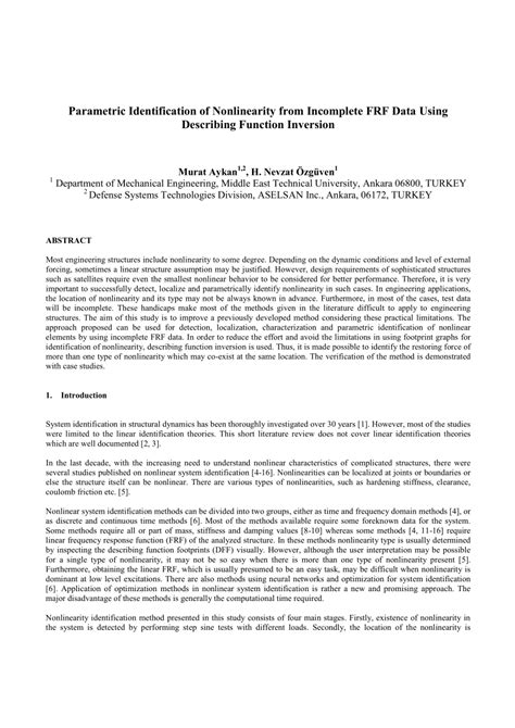 pdf parametric identification of nonlinearity from incomplete frf